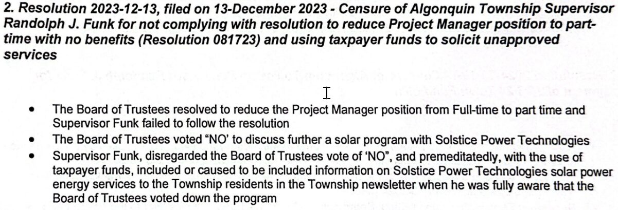 The Censures of Algonquin Township Supervisor Randy Funk – Part 2 ...