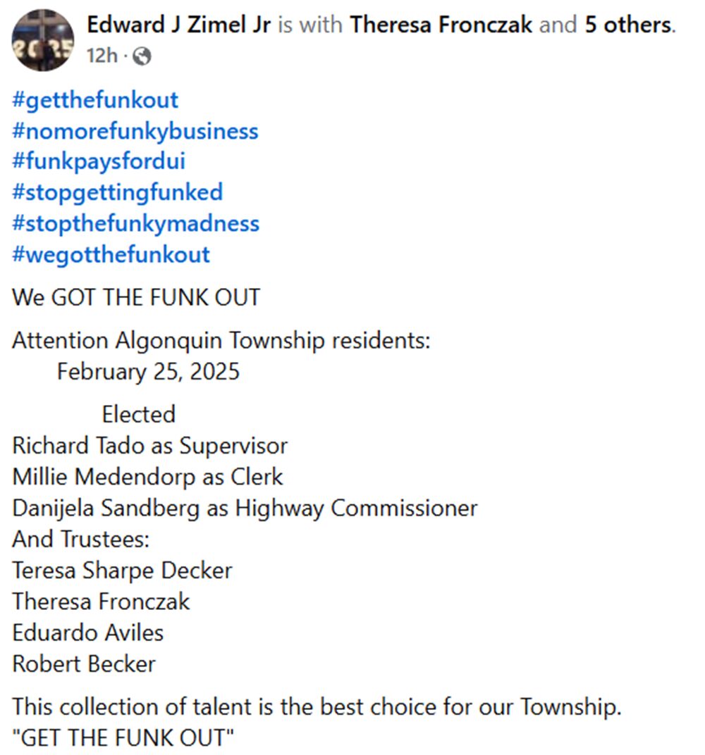 Former Algonquin Township Trustee Ed Zimel Reflects on Randy Funk’s ...