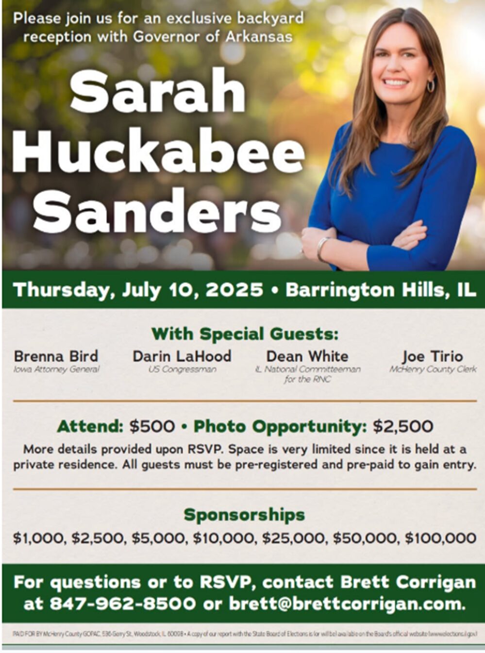 Governor Sarah Huckabee Sanders Coming to Barrington Hills Fundraiser ...