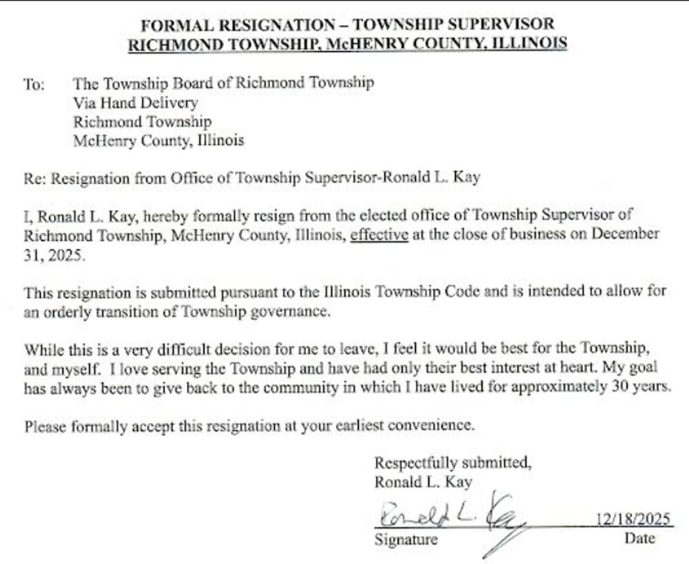 Richmond Township Supervisor’s Resignation Letter - McHenry County Blog